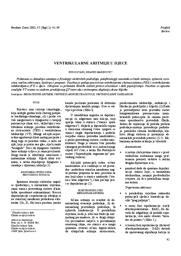 (PDF) VENTRIKULARNE ARITMIJE U DJECE