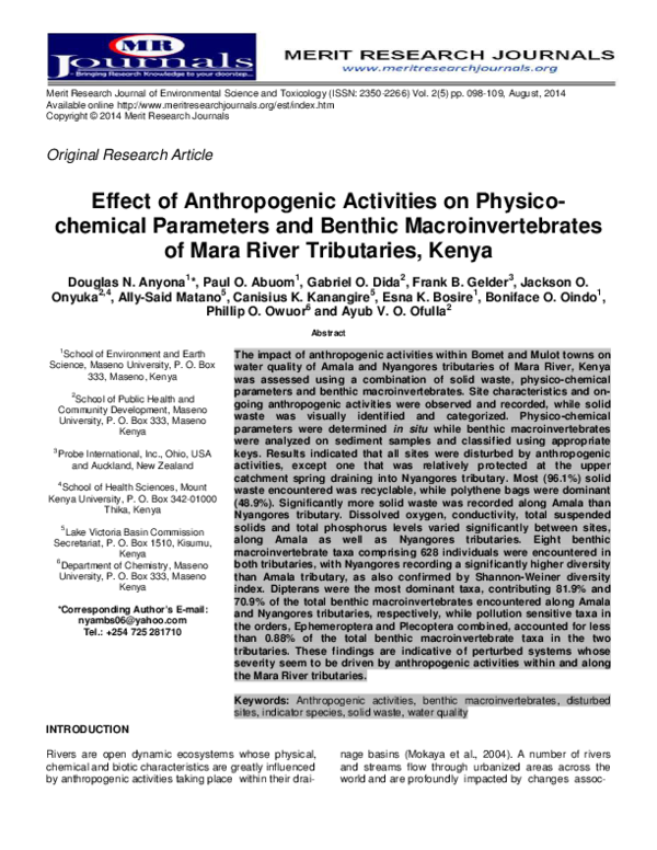 (PDF) Effect of Anthropogenic Activities on Physicochemical Parameters ...