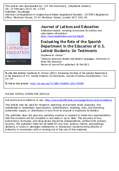 (PDF) Evaluating the Role of the Spanish Department in the Education of ...