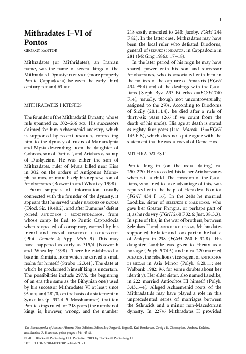 (PDF) Mithradates I-VI of Pontos