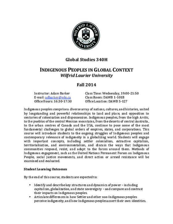 (PDF) Indigenous Peoples in Global Context - Fall 2014