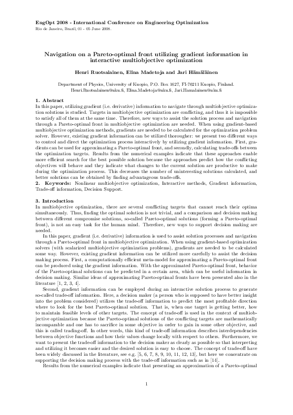 (PDF) Navigation on a Pareto-optimal front utilizing gradient information in interactive ...