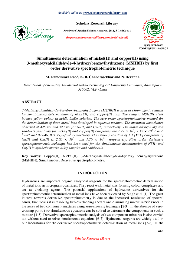 (PDF) Simultaneous determination of nickel (II) and copper (II) using 3-methoxysalcilaldehyde-4 ...