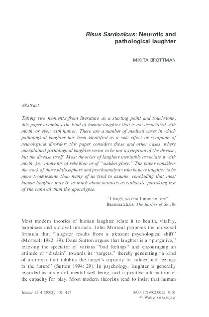 (PDF) Risus Sardonicus: Neurotic and pathological laughter