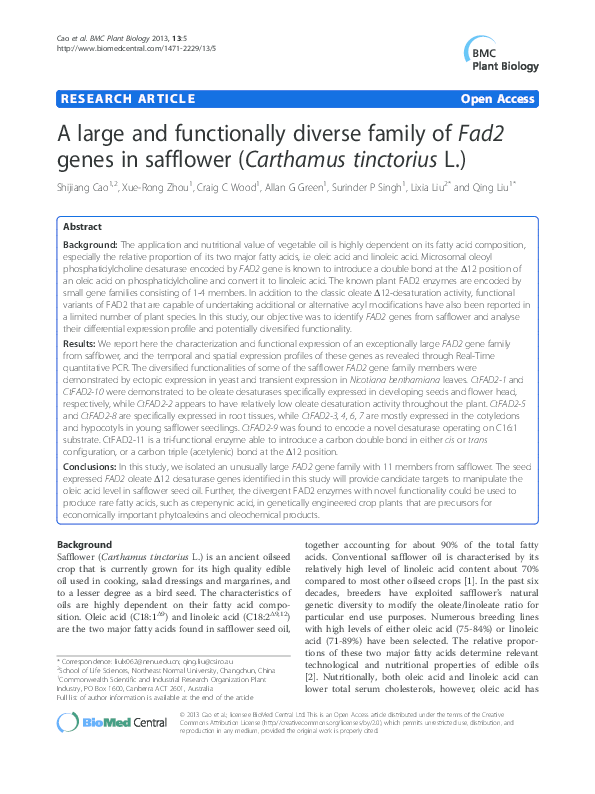 (PDF) A large and functionally diverse family of Fad2 genes in ...