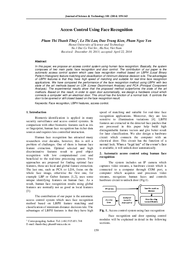 Pdf Access Control Using Face Recognition