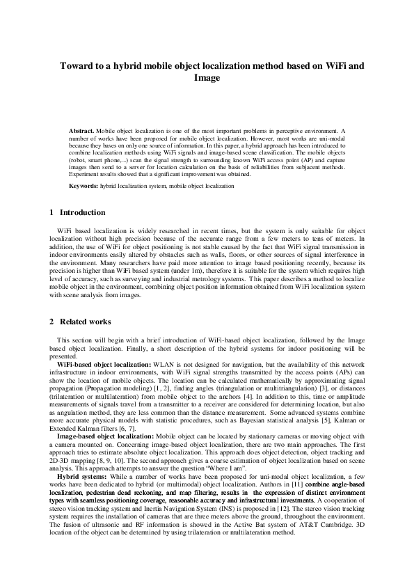 Pdf Toward To A Hybrid Mobile Object Localization Method Based On