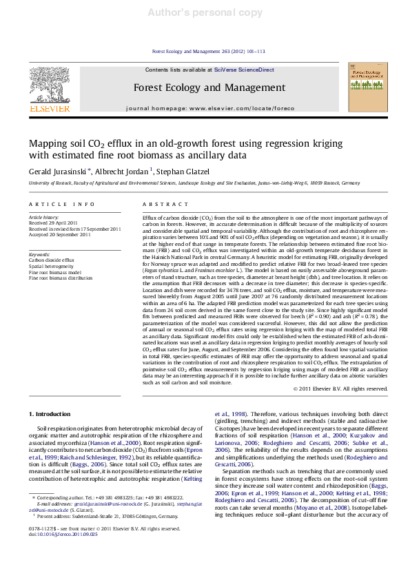 (PDF) Mapping soil CO2 efflux in an old-growth forest using regression kriging with estimated ...
