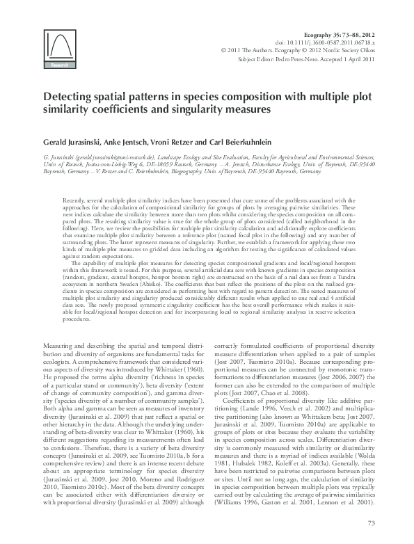 (PDF) Detecting spatial patterns in species composition with multiple plot similarity ...