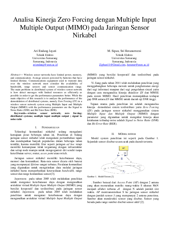 Pdf Analisa Kinerja Zero Forcing Dengan Multiple Input Multiple Output Mimo Pada Jaringan