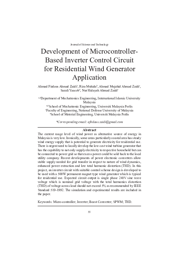 (PDF) Development of Microcontroller- Based Inverter Control Circuit for Residential Wind ...