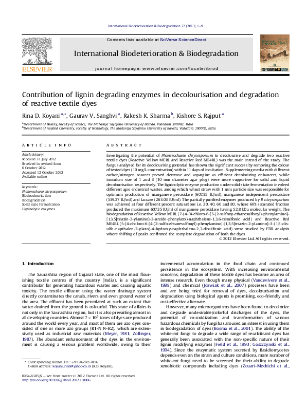 (PDF) Contribution of lignin degrading enzymes in Decolourisation ...