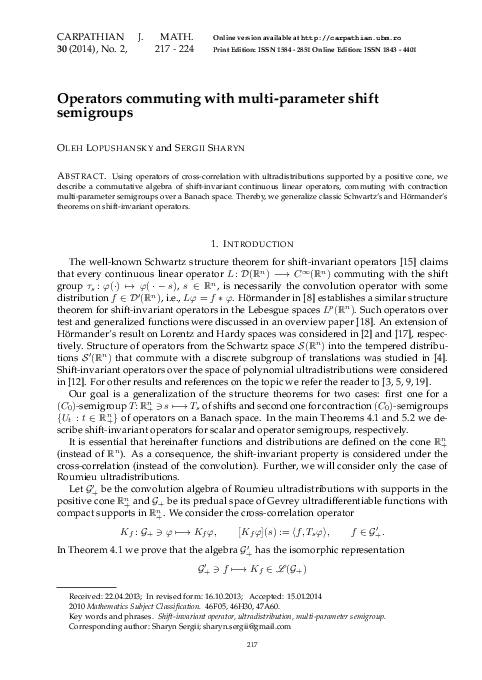 Pdf Operators Commuting With Multi Parameter Shift Semigroups