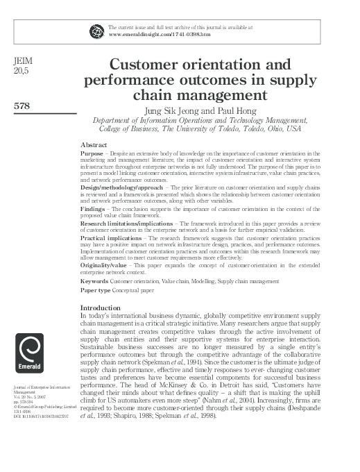 (PDF) Customer orientation and performance outcomes in supply chain ...