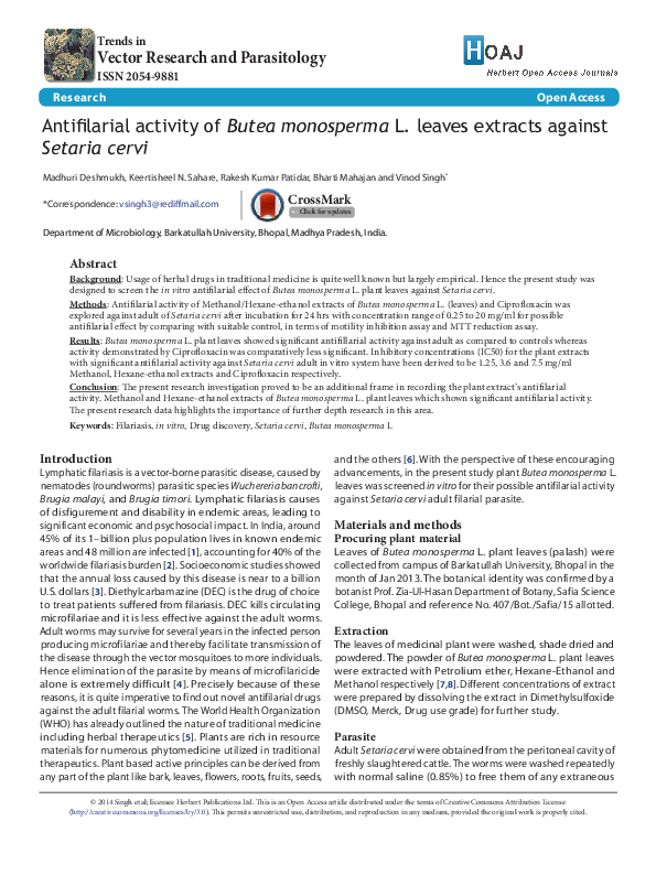 (PDF) Antifilarial activity of Butea monosperma L. leaves extracts ...