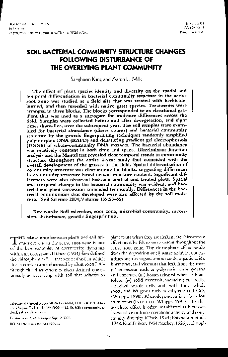 (PDF) Soil bacterial community structure changes following disturbance of the overlying plant ...
