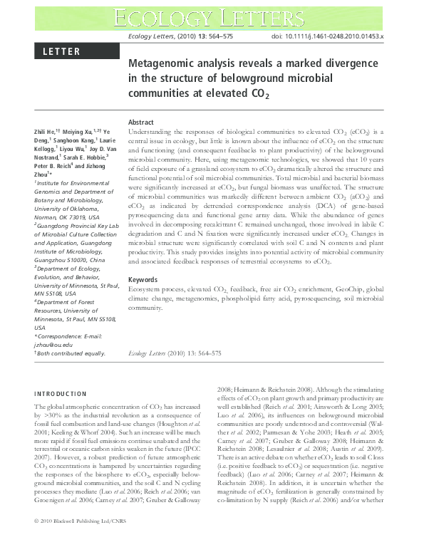 (PDF) Metagenomic analysis reveals a marked divergence in the structure of belowground microbial ...