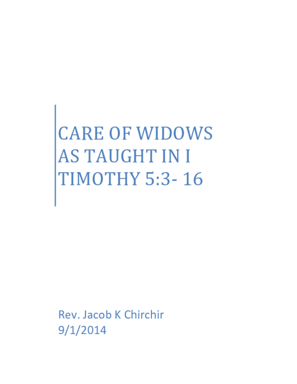 (PDF) Care of Widows as Taught in I Timothy 5:3-16