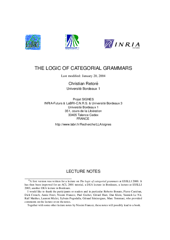 Pdf The Logic Of Categorial Grammars Lecture Notes