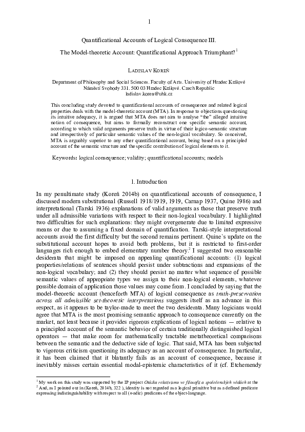 Quantificational Accounts of Logical Consequence III. The Model-theoretic Account ...