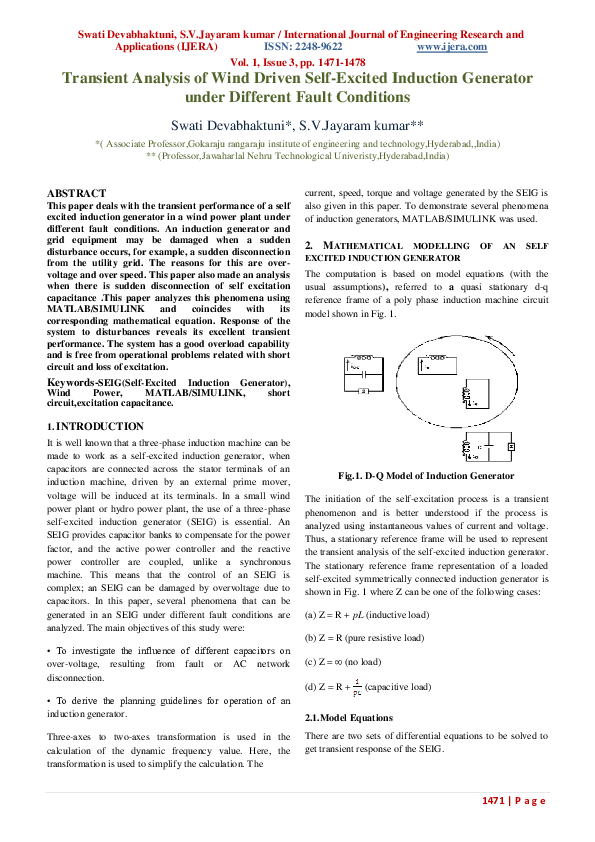 Pdf Transient Analysis Of Wind Driven Self Excited Induction Generator Under Different Fault