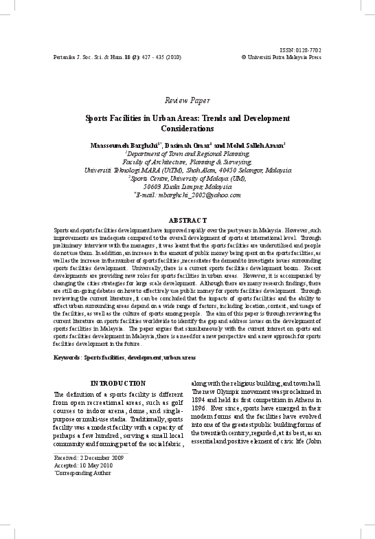 (PDF) Sports facilities in urban areas: trends and development ...
