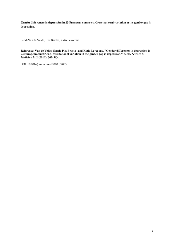 (PDF) Gender differences in depression in 23 European countries. Cross ...