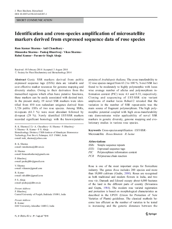 (PDF) Identification and cross-species amplification of microsatellite markers derived from ...