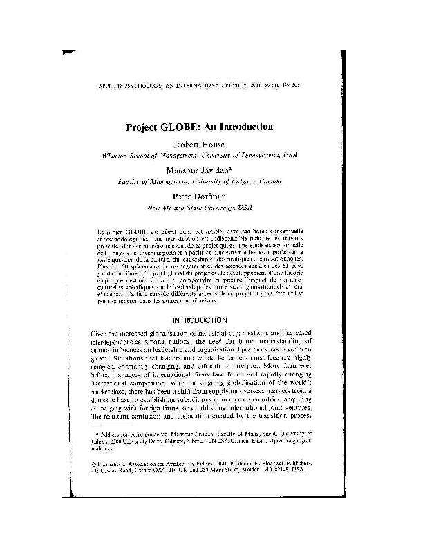 (PDF) Project GLOBE: an introduction