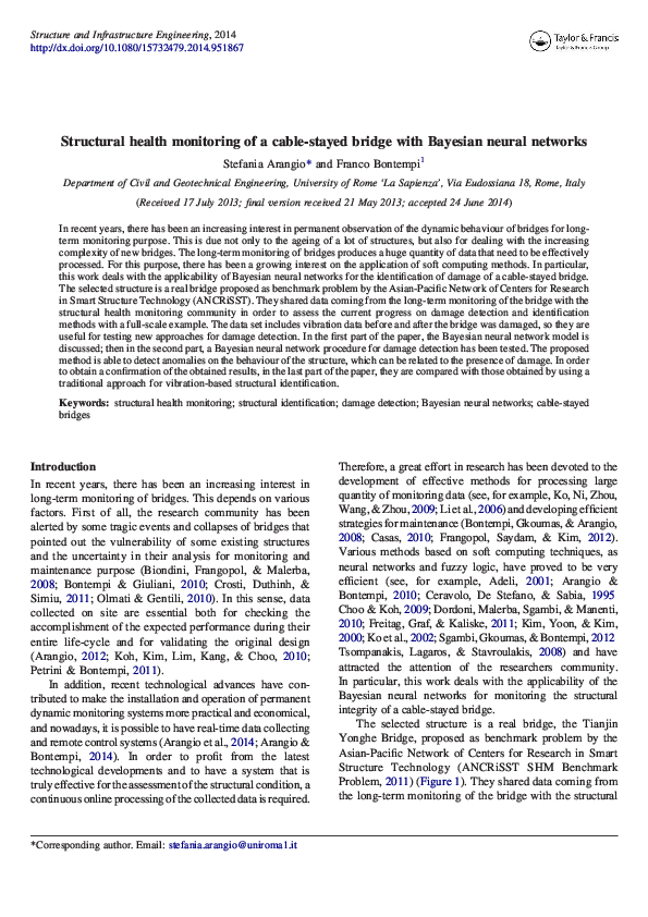 Pdf Structural Health Monitoring Of A Cable Stayed Bridge With Bayesian Neural Networks