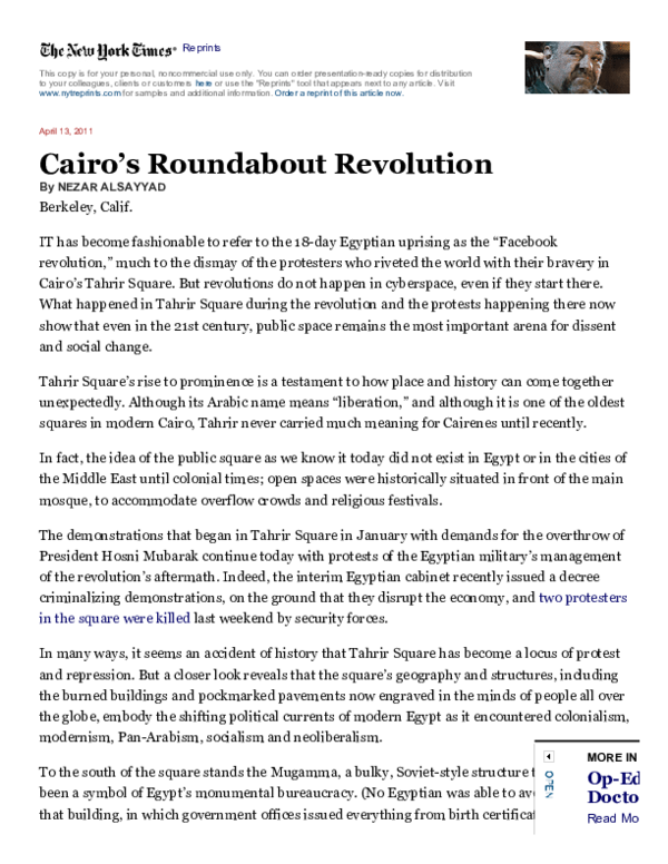(PDF) Cairo's Roundabout Revolution