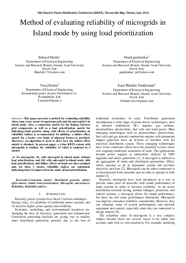 Pdf Method Of Evaluating Reliability Of Microgrids In Island Mode By Using Load Prioritization