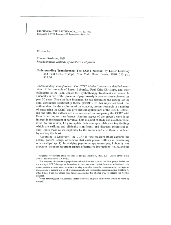 (PDF) Review of Understanding transference: The CCRT method