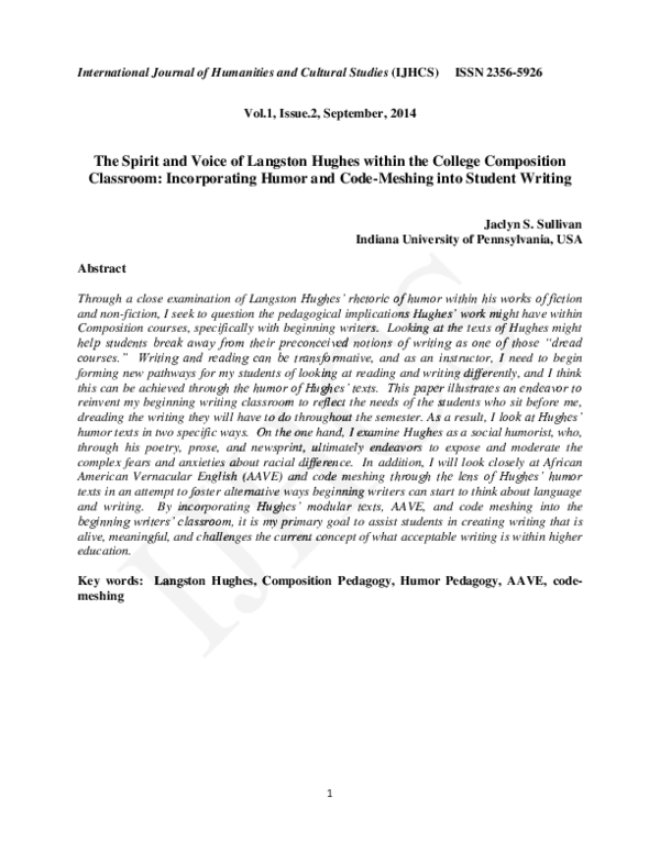 (PDF) The Spirit and Voice of Langston Hughes within the College ...