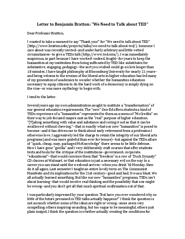 (DOC) Letter to Benjamin Bratton: "We Need to Talk about TED"