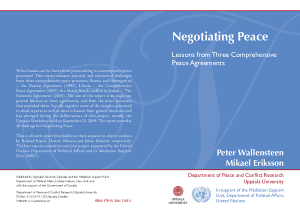 (PDF) Negotiating Peace. Lessons learned from theree peaceprocess 2009