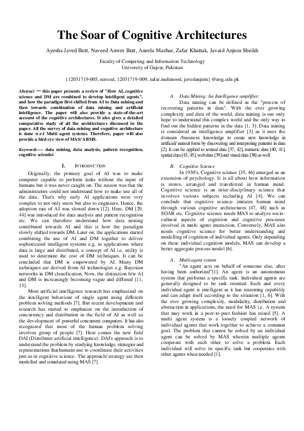(PDF) The Soar of Cognitive Architectures