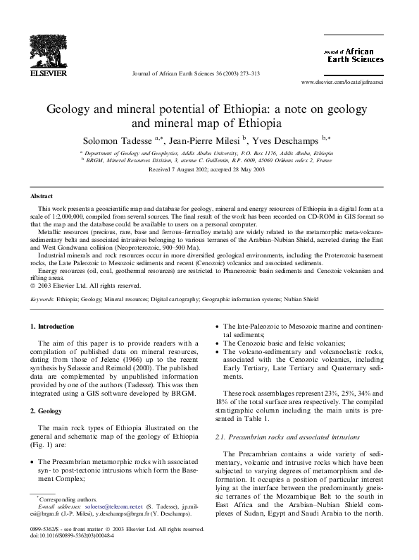 (PDF) Geology and mineral potential of Ethiopia: a note on geology and ...