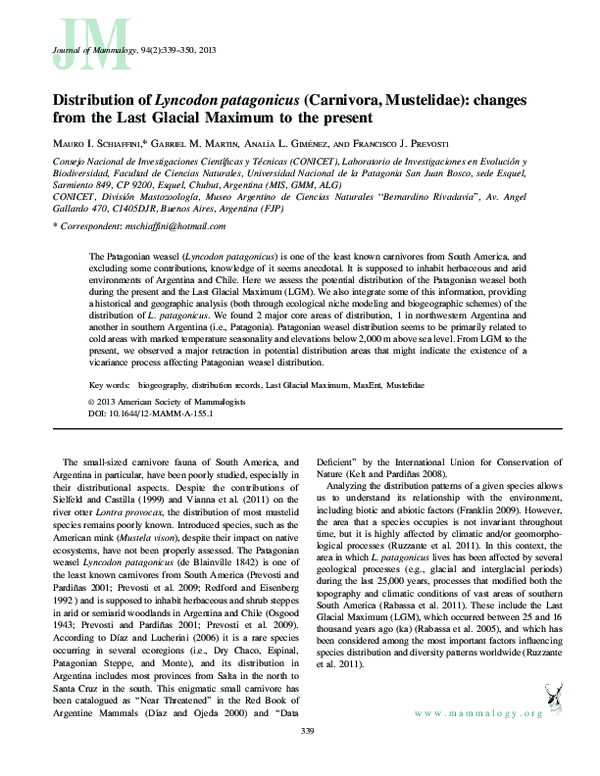 (PDF) Distribution of Lyncodon patagonicus (Carnivora, Mustelidae ...
