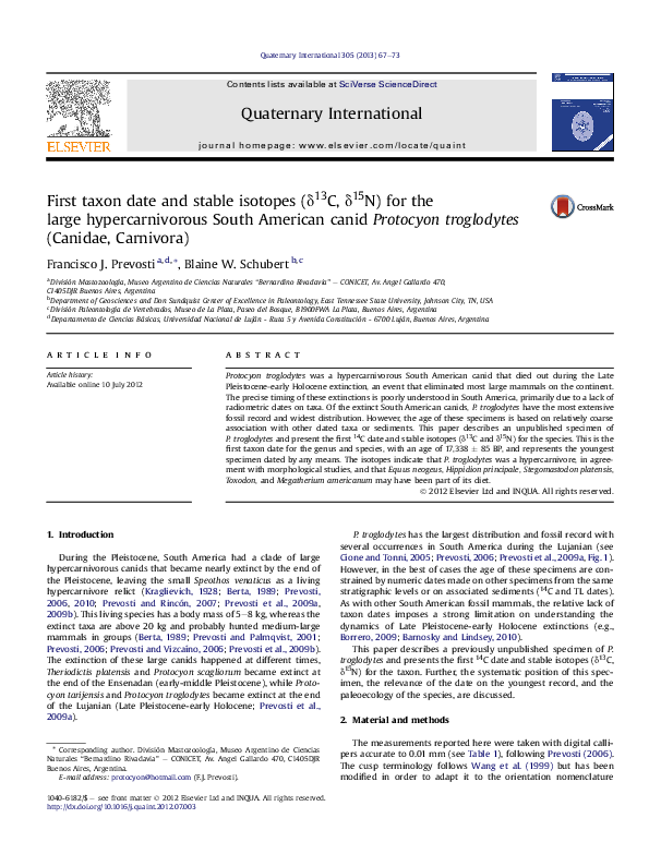 (PDF) First taxon date and stable isotopes (d13C, d15N) for the large ...