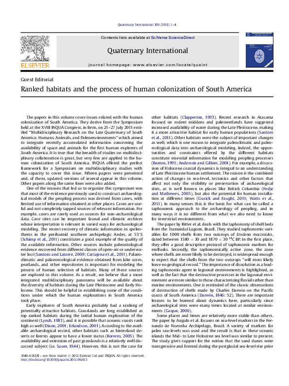 (PDF) Ranked habitats and the process of human colonization of South ...