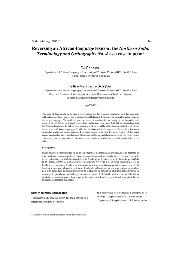 (PDF) Reversing an African-language lexicon: the Northern Sotho ...