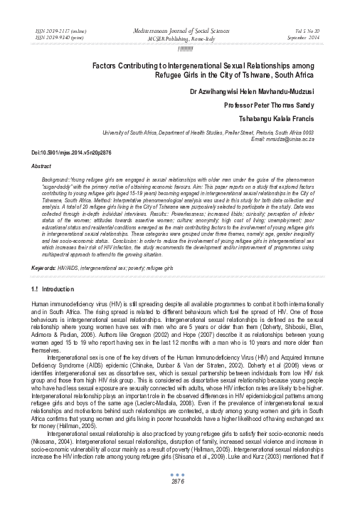 Pdf Factors Behind Intergenerational Sex In Refugees