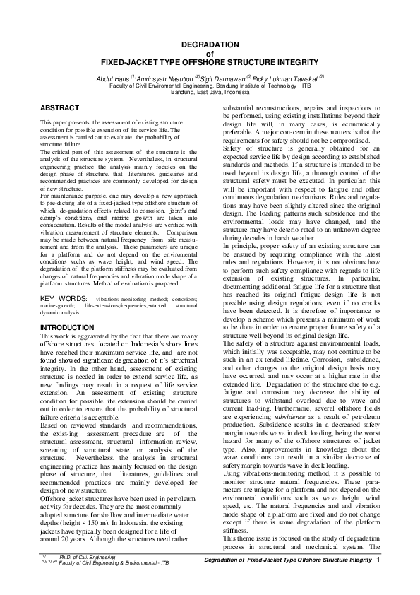 Pdf Degradation Of Fixed Jacket Type Offshore Structure Integrity 1 Degradation Of Fixed