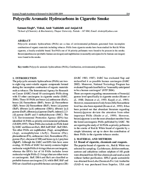 (PDF) Polycyclic Aromatic Hydrocarbons in Cigarette Smoke