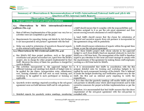 Pdf Summary Of Observations And Recommendations Of Saips International External Audit And 5th