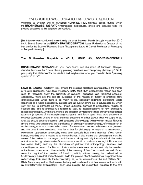 (PDF) “The Brotherwise Dispatch v. Lewis R. Gordon”