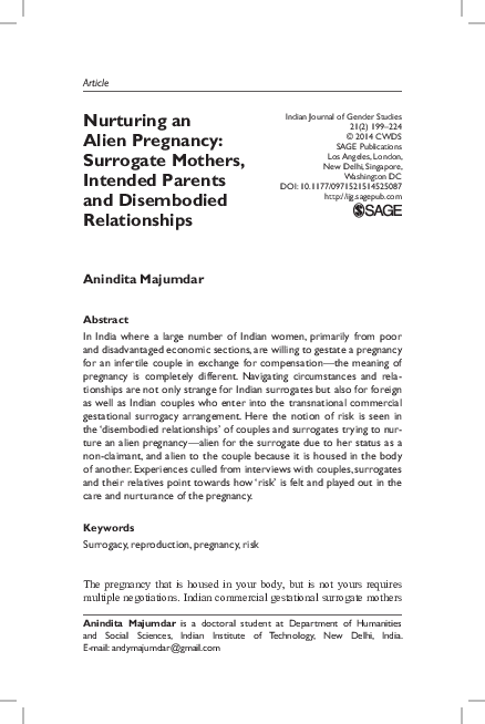 (PDF) Nurturing an Alien Pregnancy: Surrogate Mothers, Intended Parents ...