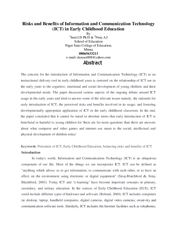 (DOC) Risks and Benefits of Information and Communication Technology ...