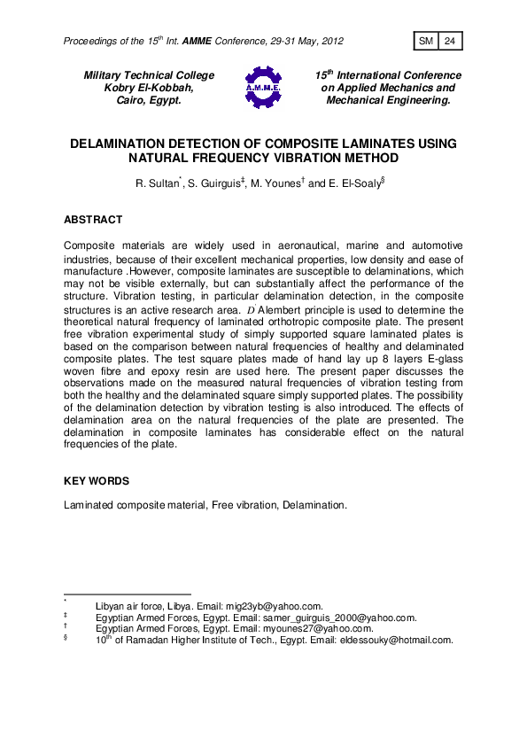 Pdf Delamination Detection Of Composite Laminates Using Natural Frequency Vibration Method
